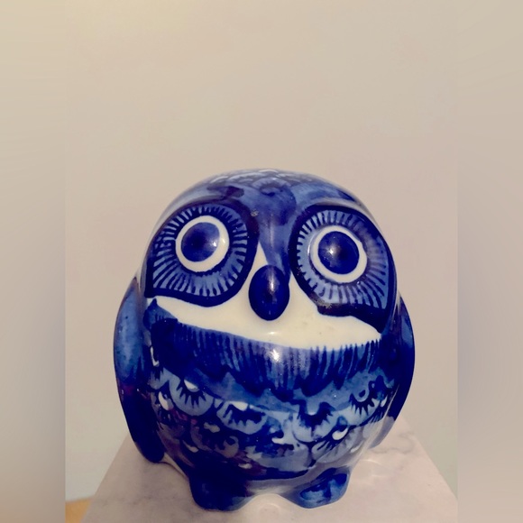 Other | Cobalt Blue White Owl Figure Statue Hand Painted Patterned ...